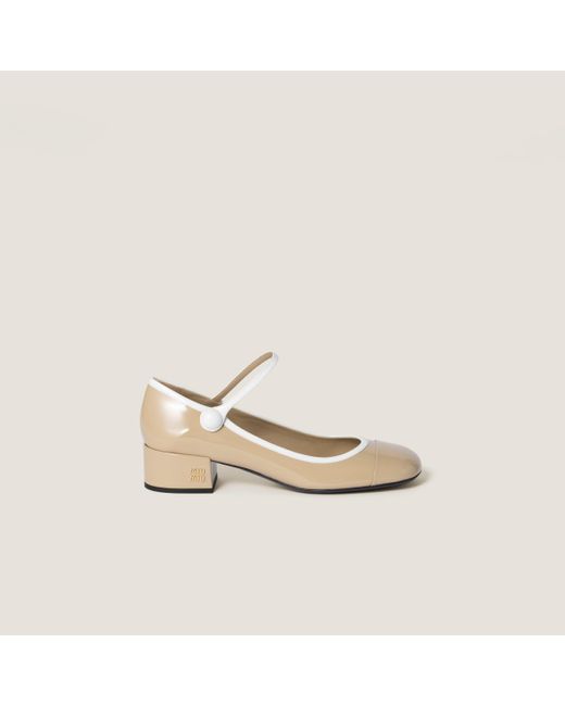Miu Miu Two-Tone Patent Leather Mary Jane Pumps in Natural | Lyst