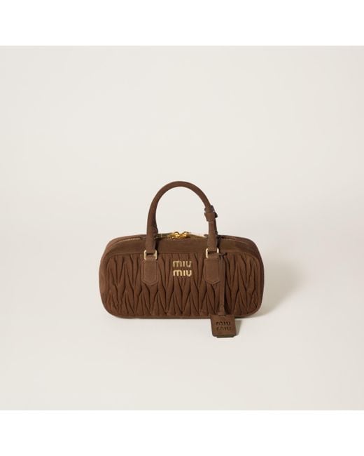 Miu Miu Arcadie Matelassé Suede Bag in Brown | Lyst