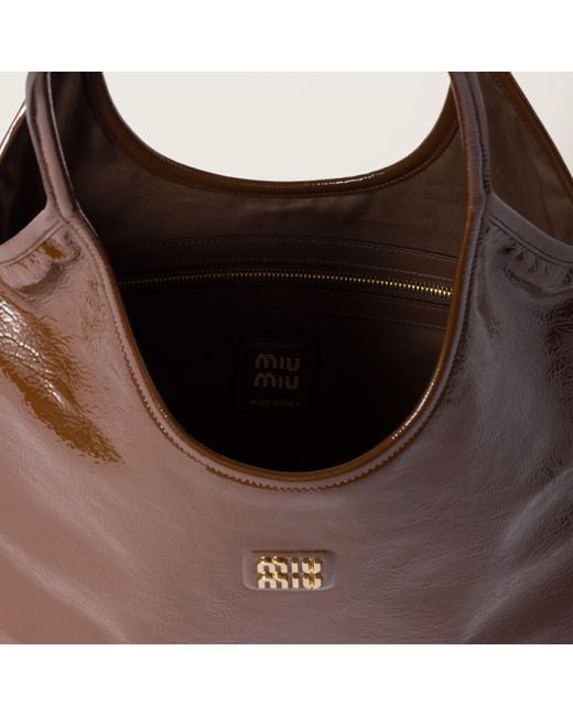 Miu Miu Ivy Naplak Patent Leather Bag in Brown | Lyst