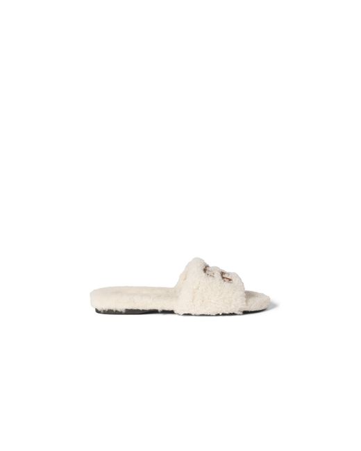 Miu Miu Shearling Slides in White | Lyst UK