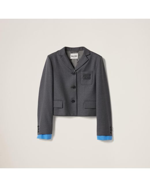 Miu Miu Single-Breasted Cropped Gabardine Jacket in Black | Lyst