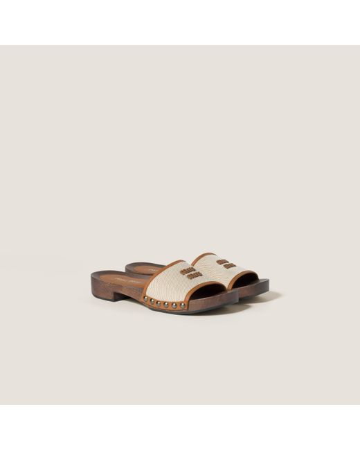 Miu Miu Canvas And Leather Clogs | Lyst