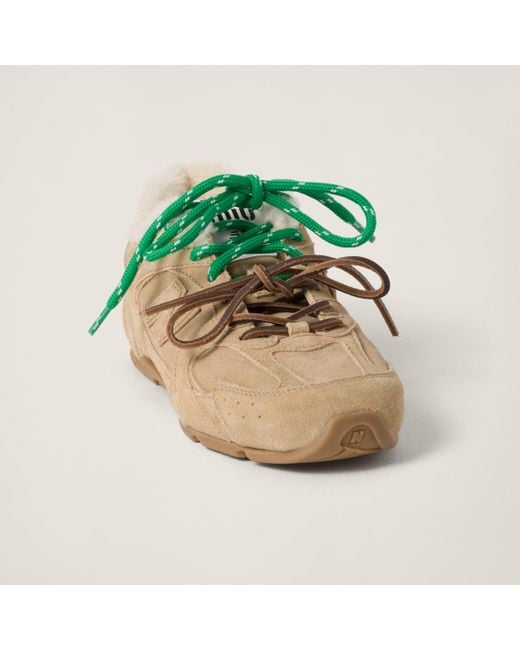 Miu Miu Shearling-Lined Leather Sneakers Collaboration | Lyst