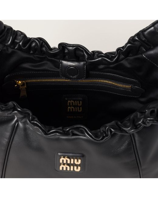 Miu Miu Nappa Leather Hobo Bag With Logo in Black | Lyst