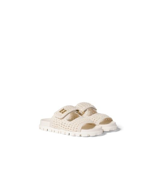Miu Miu Crochet Sandals in Natural | Lyst