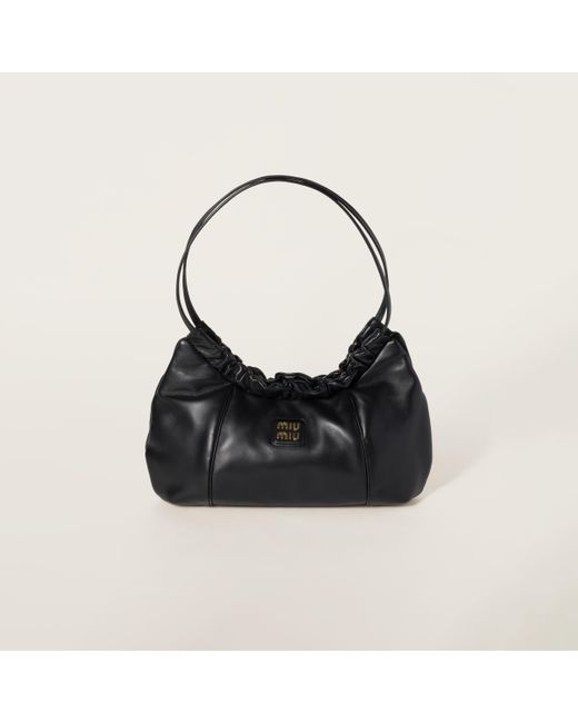 Miu Miu Nappa Leather Hobo Bag With Logo in Black | Lyst