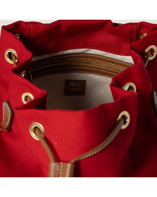 Miu Miu Canvas And Leather Backpack in Red | Lyst