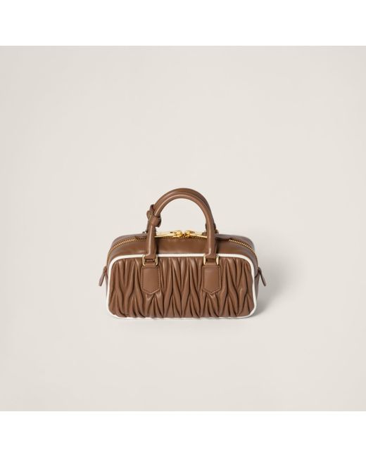 Miu Miu Arcadie Matelassé Nappa Leather Bag in Brown | Lyst