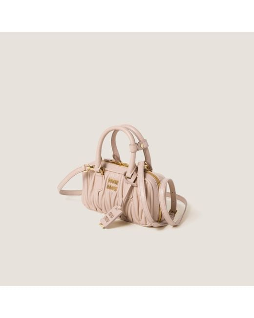 Miu Miu Arcadie Matelassé Nappa Leather Mini-Bag in Pink | Lyst Miu Miu Arcadie Matelassé Nappa Leather Mini-Bag in Pink | Lyst