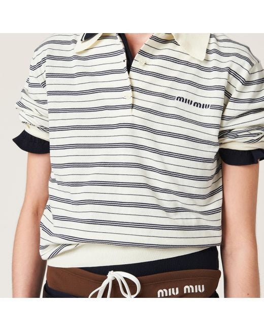 Miu Miu Cotton Jersey Polo Shirt in White | Lyst Miu Miu Cotton Jersey Polo Shirt in White | Lyst
