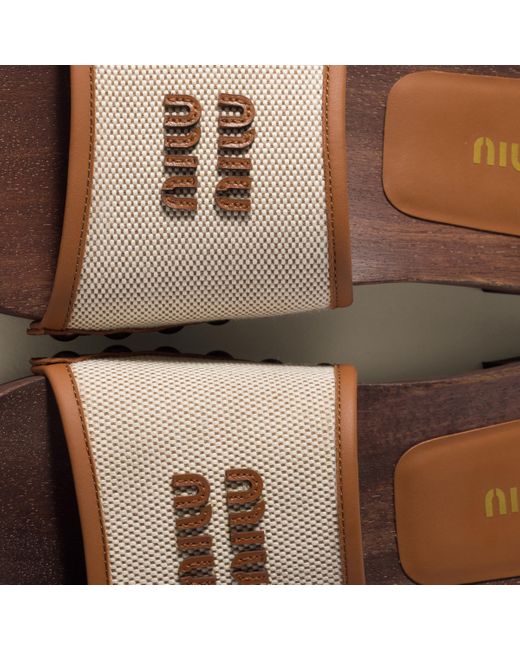 Miu Miu Canvas And Leather Clogs | Lyst