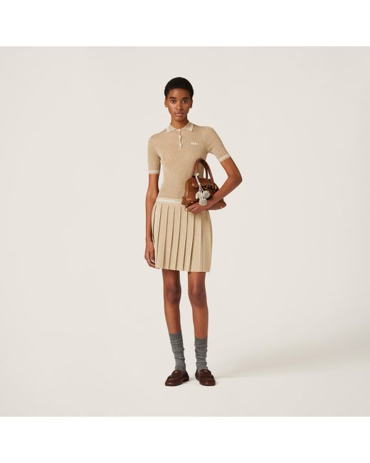Miu Miu Lamé Mini-Skirt in Natural | Lyst