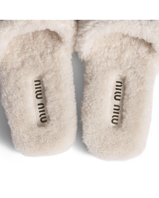 Miu Miu Shearling Slides in White | Lyst UK