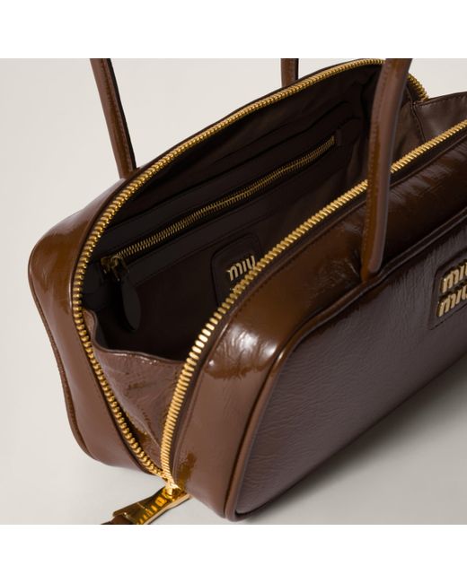 Miu Miu Beau Naplak Patent Leather Bag In Brown Lyst