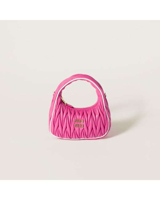 Miu Miu Wander Matelassé Nappa Leather Bag in Pink | Lyst