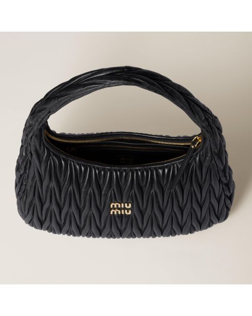 Miu Miu Wander Matelassé Nappa Leather Hobo Bag in Black | Lyst