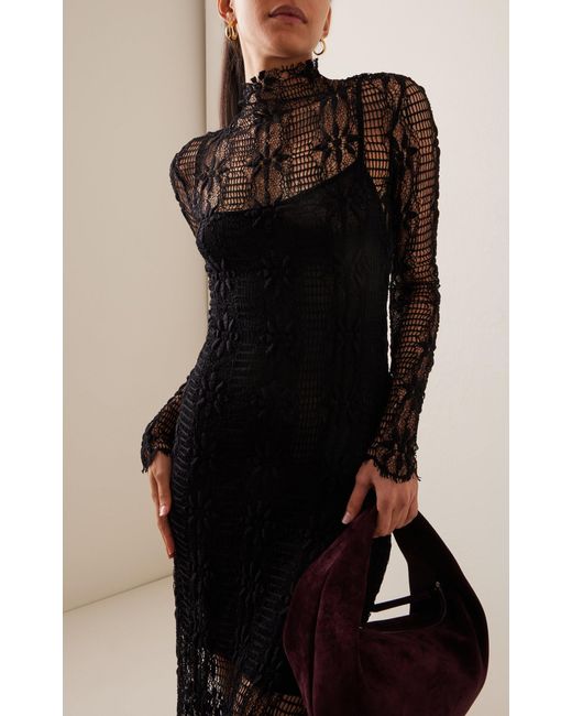 Ulla Johnson Talia Sheer Stretch-cotton Lace Maxi Dress in Black | Lyst