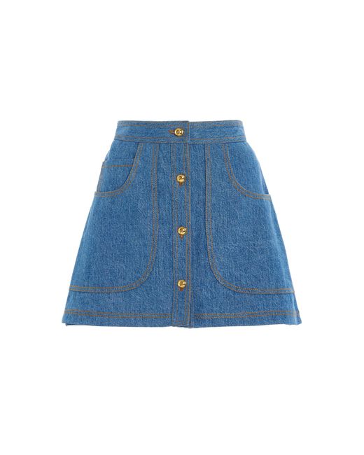 Adam Lippes Bennet Stone-Wash Denim Mini Skort in Blue | Lyst