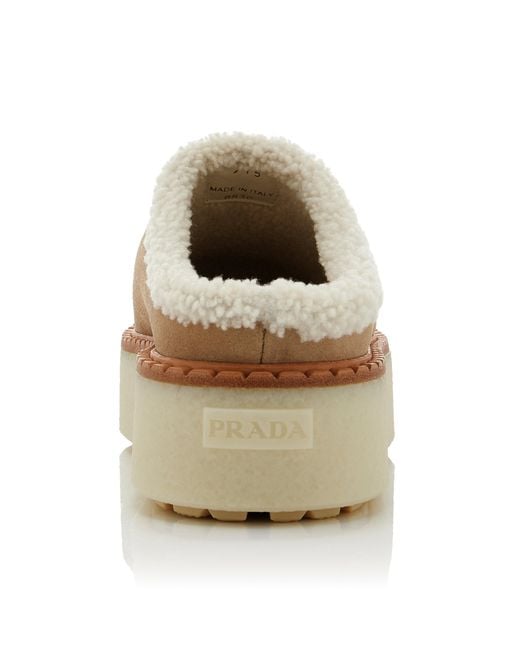 Prada Shearling Platform Mules in Natural | Lyst