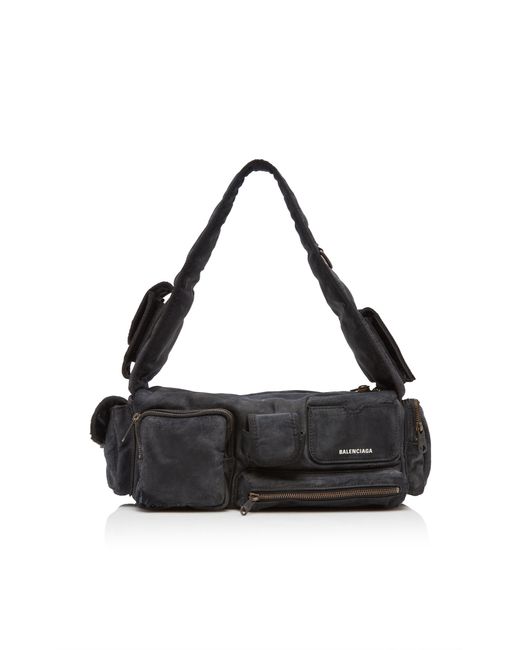 Balenciaga Superbusy Distressed Nylon Sling Bag in Black | Lyst
