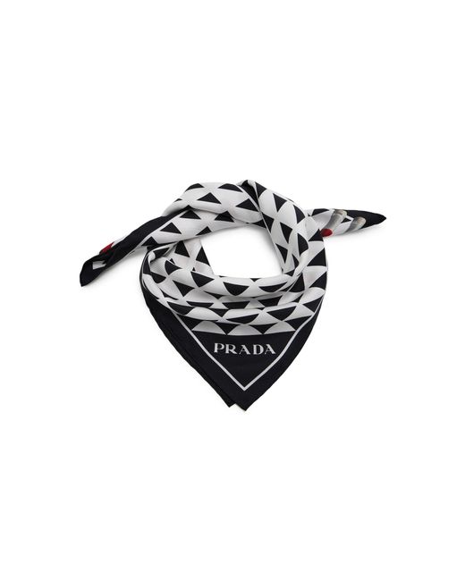 Prada Archival Lipstick-print Silk-twill Scarf in Black | Lyst