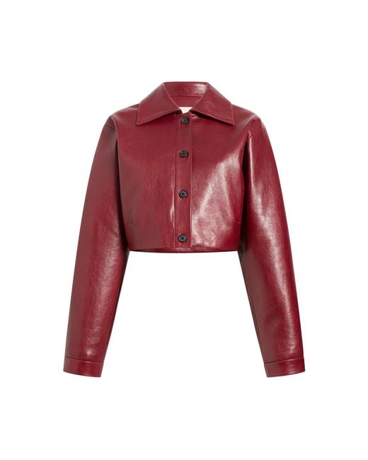 KHAITE Sue Cropped Leather Jacket in Red | Lyst