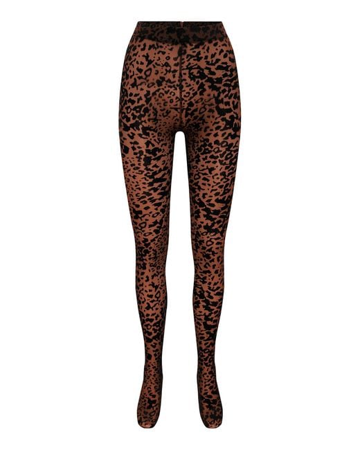 Alex Perry Leopard Burnout Mesh Stockings in Brown | Lyst