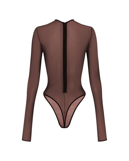 Alex Perry Sheer Mesh Bodysuit in Brown | Lyst