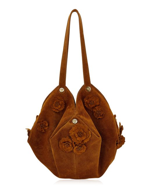 Versace Flower Appliquã Suede Hobo Bag in Brown | Lyst