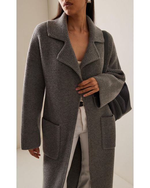 TOTEME Ribbed-knit Wool-blend Cardigan Coat in Gray | Lyst