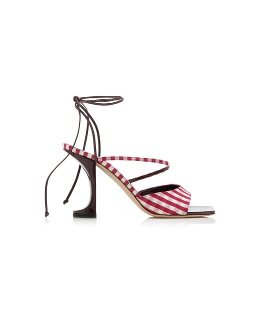 IZIE Exclusive Riviera Arno Gingham Silk-taffeta Lace-up Sandals in Red ...
