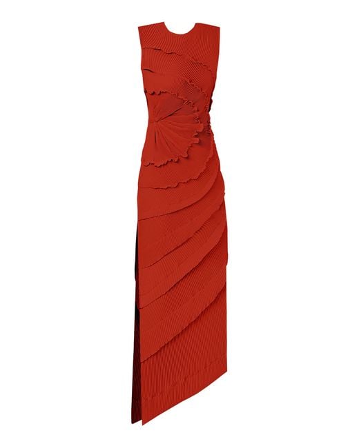 Georgia Hardinge Opal Ruffled Plissé Jersey Maxi Dress in Red | Lyst