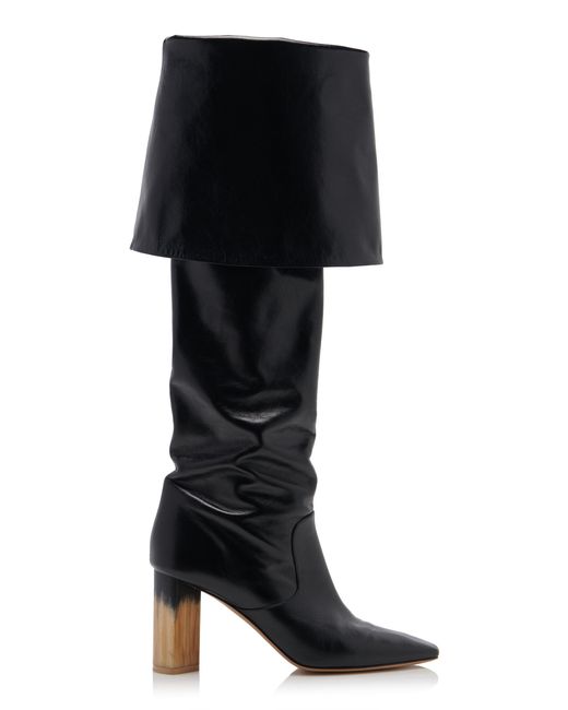 Chloé Georgia Fold-Over Leather Knee Boots in Black | Lyst