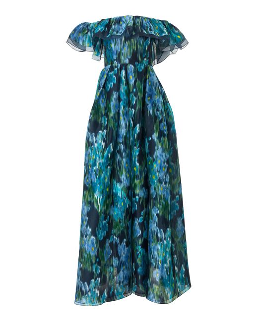 Carolina Herrera Ruffled Off-the-shoulder Silk Chiffon Gown in Blue | Lyst