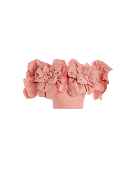 Aje. Etta Off-the-shoulder Floral-appliquéd Taffeta Crop Top in Pink | Lyst