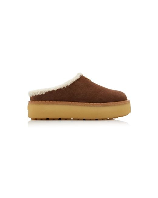 Prada Shearling Platform Mules in Brown | Lyst