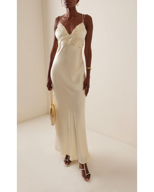 LoveShackFancy Kesslyn Embroidered Silk Midi Slip Dress in White | Lyst