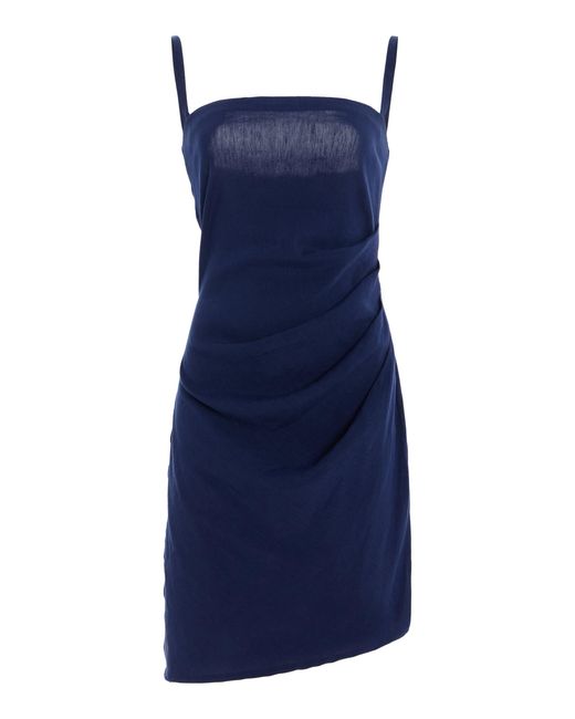 Anemos Nadege Asymetrical Draped Linen-Blend Mini Dress in Blue | Lyst