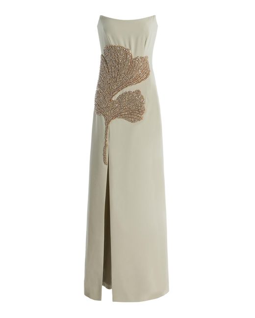 Costarellos Faranna Crystal-Appliquéd Crepe Gown in Natural | Lyst UK