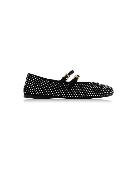 Prada Crystal-embellished Suede Ballet Flats in Black | Lyst
