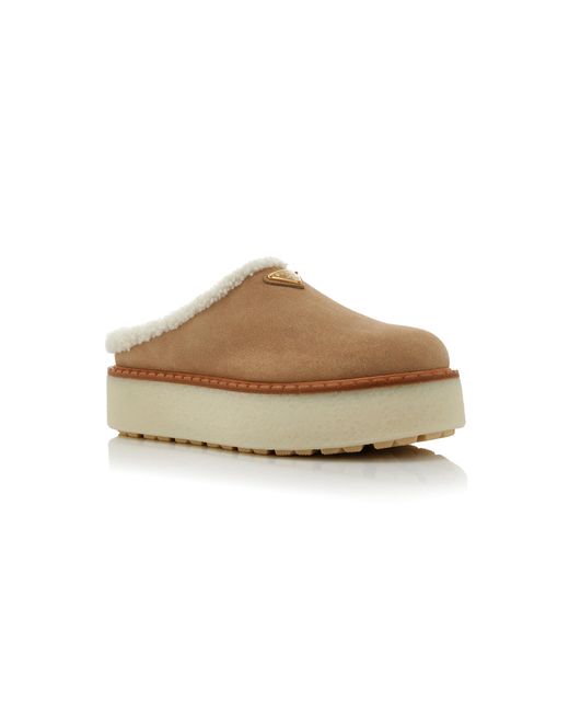 Prada Shearling Platform Mules in Natural | Lyst