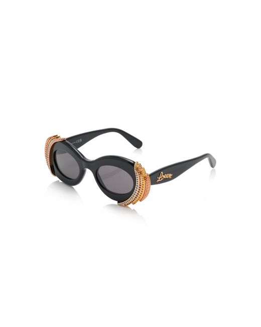 Loewe Paulas Ibiza Round Frame Crystal Acetate Sunglasses In Black