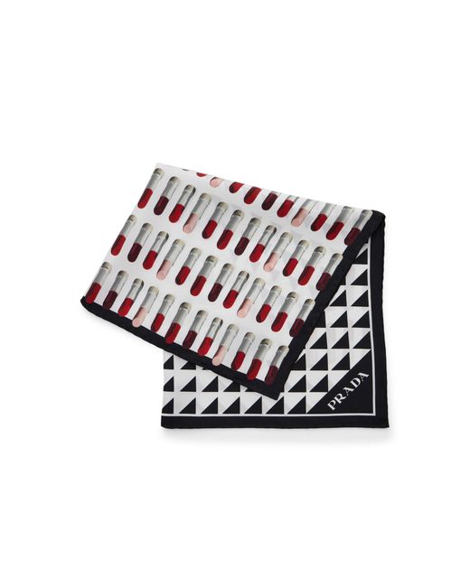Prada Archival Lipstick-print Silk-twill Scarf in Black | Lyst