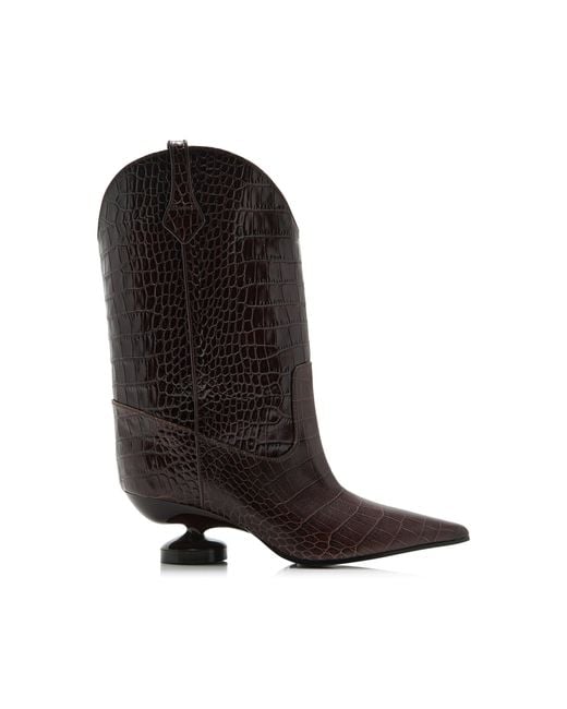 LUCASHEVA Exclusive Maria Snake-Effect Leather Boots in Black | Lyst UK