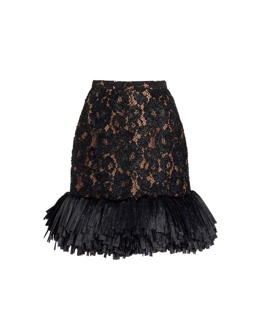 Michael Kors Raffia Hem Floral-embroidered Midi Skirt in Black | Lyst UK