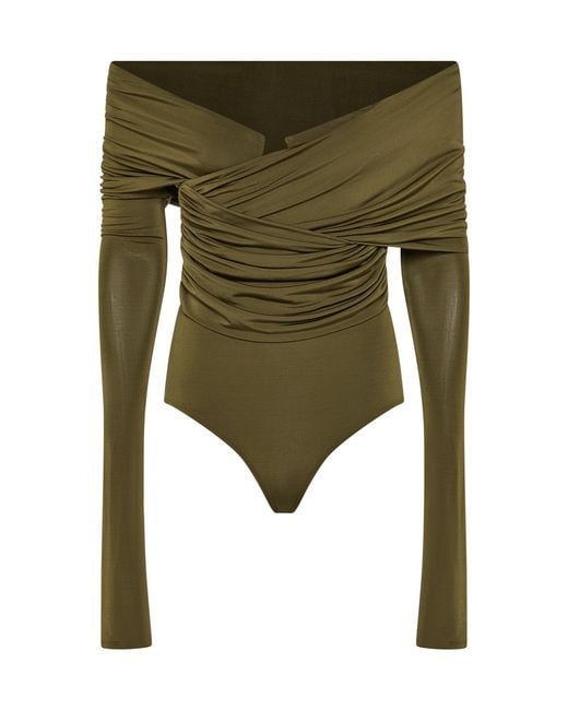 Paris Georgia Basics Otto Wrapped Jersey Bodysuit in Green | Lyst UK