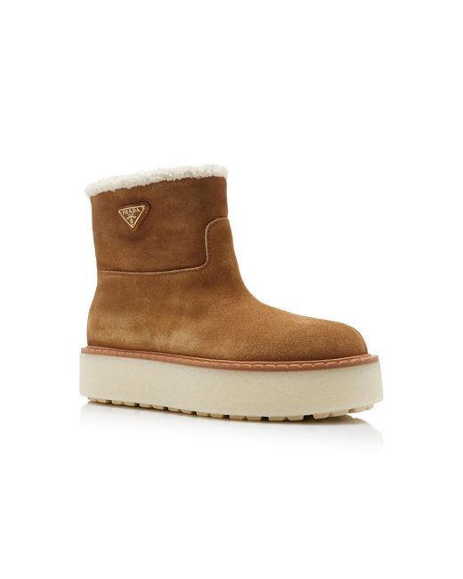 Prada Evolve Shearling-lined Suede Ankle Boots in Brown | Lyst
