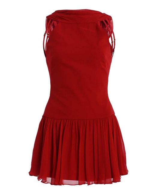 Mirror Palais Double-Cowl Silk-Chiffon Micro Dress in Red | Lyst
