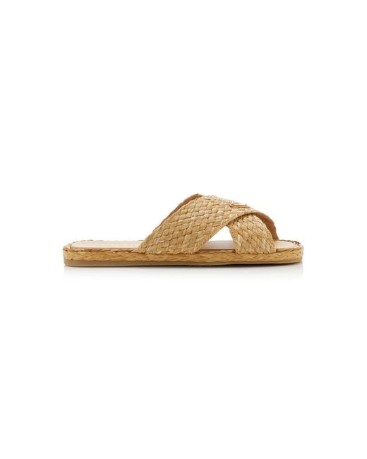 Prada Raffia Sandals in Metallic | Lyst