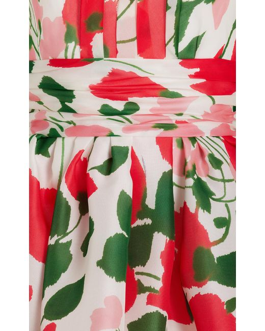 Carolina Herrera Chain-detailed Floral Silk Gazar Gown in Red | Lyst